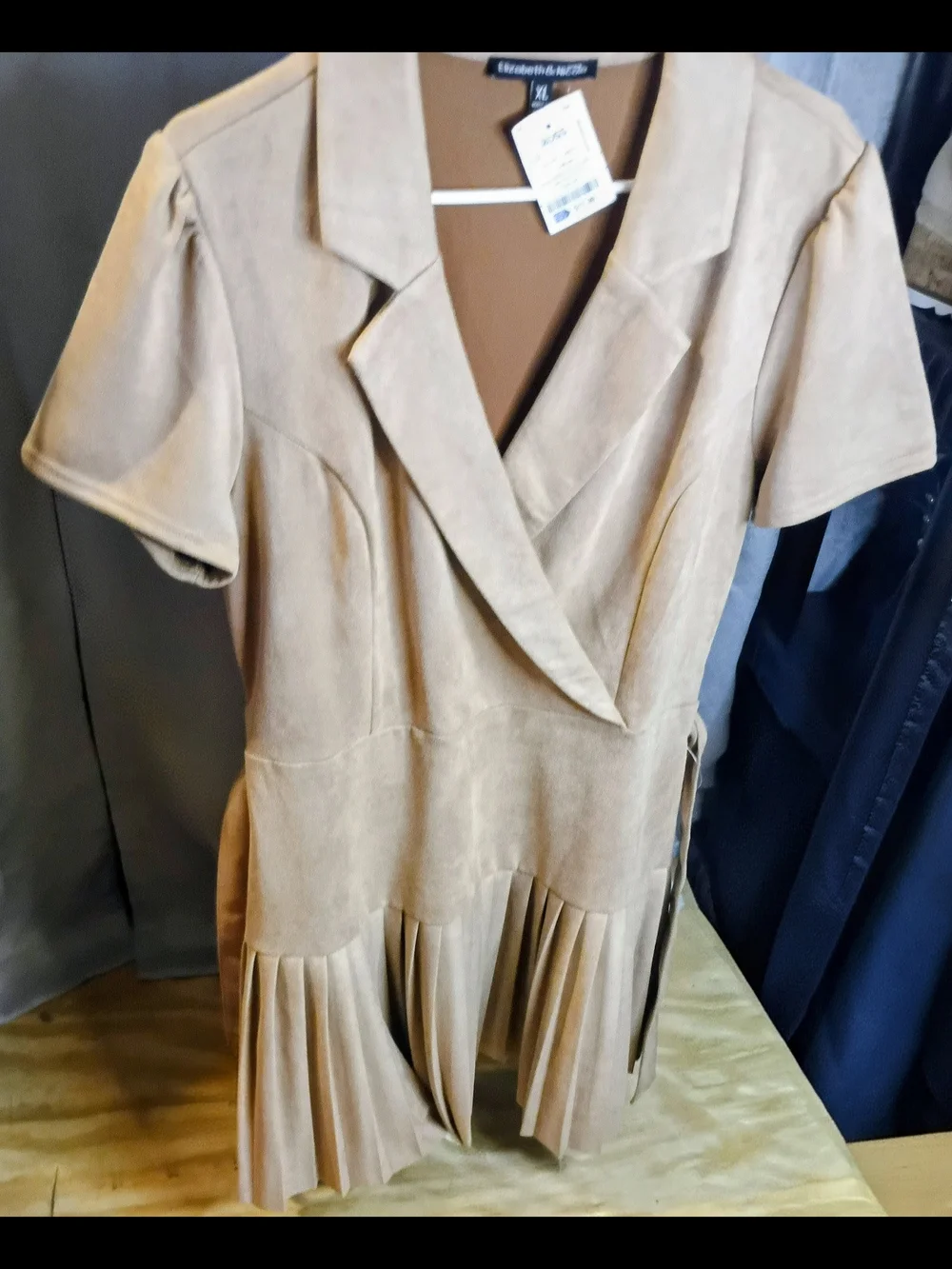 Eliza J | Dresses | Eliza J Tan Suedelook Midi Dress With Pleated Hem ...
